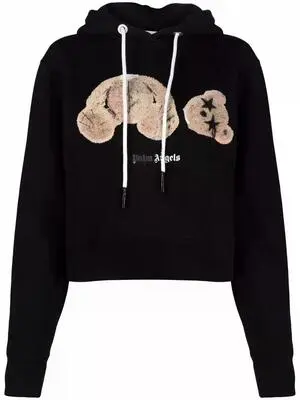 Palm Angels Sprayed Bear Logo Hoodie - Black