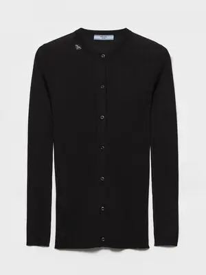 Prada Ribbed Knit Cardigan - Black
