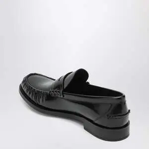 Prada Polished Leather Loafers With Embossed Logo Detail - Black