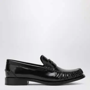 Prada Polished Leather Loafers With Embossed Logo Detail - Black