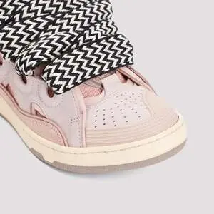 LANVIN Pink Suede Calf Leather Curb Sneakers - Multicolor