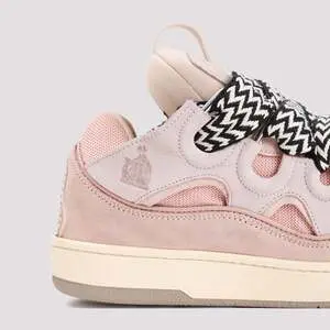 LANVIN Pink Suede Calf Leather Curb Sneakers - Multicolor