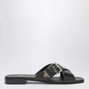 Prada Prada Leather Slider Sandals With Buckle Black