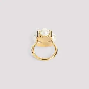 Celine Gold Brass Ring With Pearl And Crystal Details