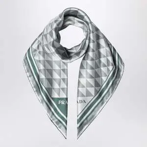 Prada Emerald Printed Silk Twill Scarf 90x90 - Green