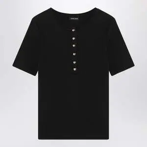 ANINE BING Ribbed Cotton T-shirt With Gold-tone Buttons - Black