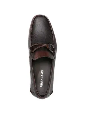 FERRAGAMO Sfumato Leather Driver Loafers - Brown