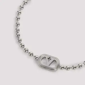 Valentino Garavani Palladium Brass Vlogo Charm Bracelet