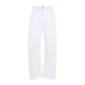 LEMAIRE Twisted Belted Pants In Bleached Denim - White