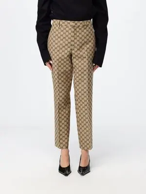 Gucci Monogrammed Viscose Blend Trousers - Cream