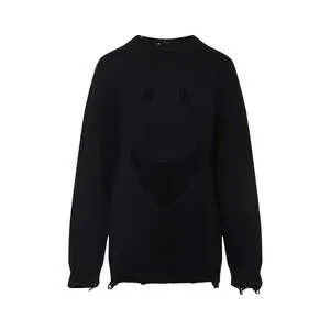 Moschino Virgin Wool Smiley Face Cut-out Sweater - Black