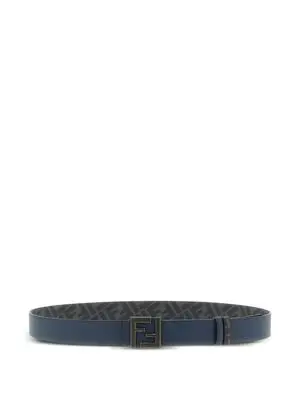 Fendi Ff Squared Leather And Ff Canvas Reversible Belt - Blue