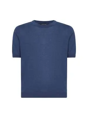 Tagliatore Navy Blue Silk Knit Crewneck T-shirt - Multicolor