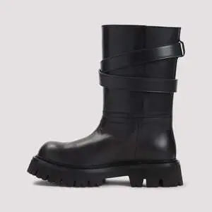 Moschino Leather Buckled Ankle Boots - Black