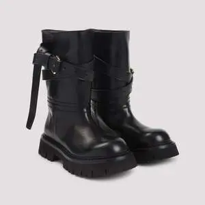 Moschino Leather Buckled Ankle Boots - Black