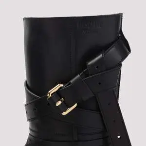 Moschino Leather Buckled Ankle Boots - Black