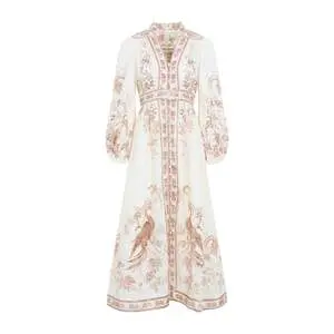 Zimmermann Indra Plunge Midi Dress - Multicolor