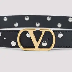 Valentino Garavani Gold Tone V Logo Buckle Belt