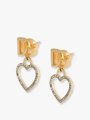 Dolce & Gabbana Gold Metal Heart Earrings With Rhinestones