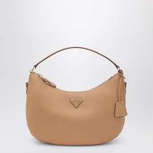 Prada Leather Shoulder Bag With Enamelled Triangle Logo - Cream