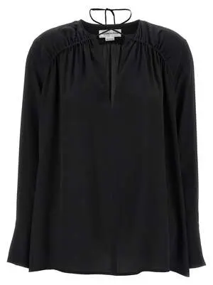 Victoria Beckham Gather Detail Tie Silk Blouse - Black