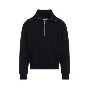 JIL SANDER Cotton Sweatshirt With Half-zip And Stand Collar - Blue