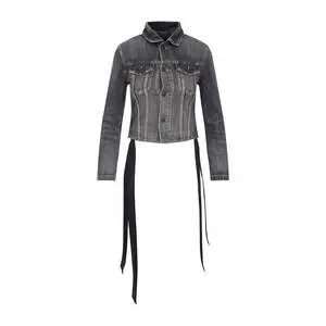 Balenciaga Dark Grey Cotton Lace Up Jacket With Black Straps - Gray
