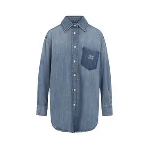 Miu Miu Denim Shirt With Patched Logo - Blue