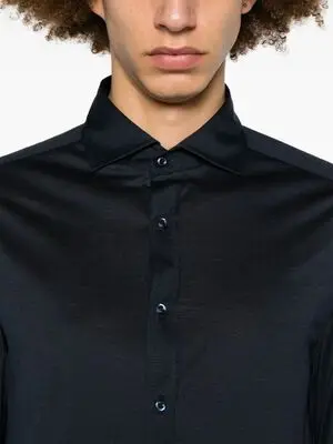 Brunello Cucinelli Silk And Cotton Jersey Shirt With Spread Collar - Blue
