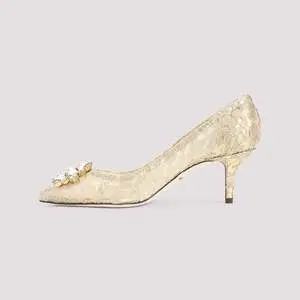 Dolce & Gabbana Gold Lace Crystal Embellished Pumps - Silver