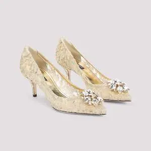 Dolce & Gabbana Gold Lace Crystal Embellished Pumps - Silver