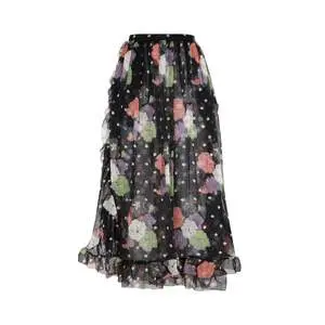 Etro Floral Polka Dot Ruffled Silk Maxi Skirt