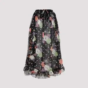 Etro Floral Polka Dot Ruffled Silk Maxi Skirt