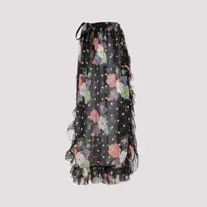Etro Floral Polka Dot Ruffled Silk Maxi Skirt