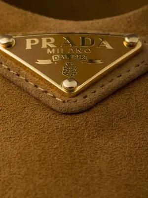Prada Round Toe Suede Ballerinas With Buckled Strap