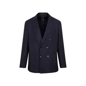 Etro Virgin Wool Pinstripe Double-breasted Jacket - Blue