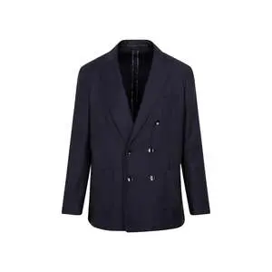 Etro Virgin Wool Pinstripe Double-breasted Jacket - Blue