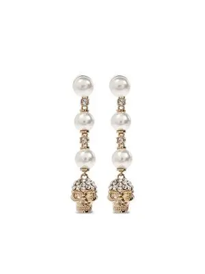 Alexander McQueen Skull And Pearl Drop Earrings - Silver