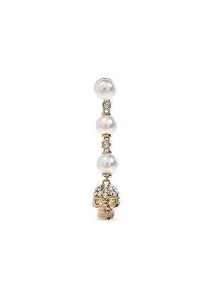 Alexander McQueen Skull And Pearl Drop Earrings - Silver
