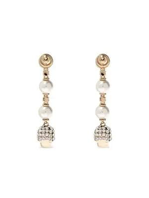 Alexander McQueen Skull And Pearl Drop Earrings - Silver