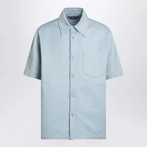 Gucci Light Cotton Shirt With Gg Jacquard - Blue