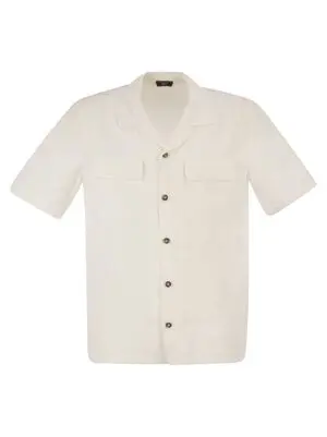 Peserico Peserico Men Lightweight Linen Bowling Shirt White