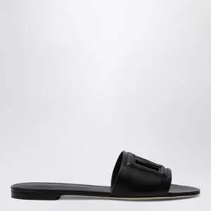 Dolce & Gabbana Calfskin Leather Slides With Dg Logo - Black