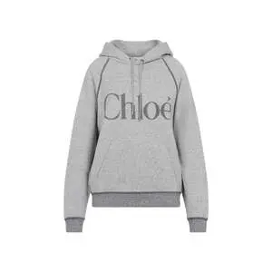 Chloé Cotton Blend Hoodie With Logo Detail - Gray