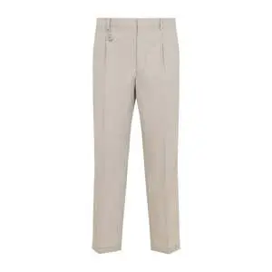 Prada Beige Cotton Pants With Logo Keychain - Multicolor