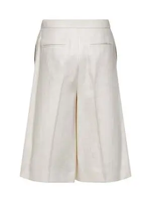 Max Mara Beige Linen Twill Wide Leg Bermuda Shorts - Multicolor