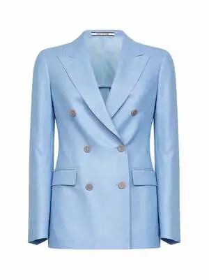 TAGLIATORE TAGLIATORE Light Blue Wool, Silk, And Linen Double-Breasted Blazer
