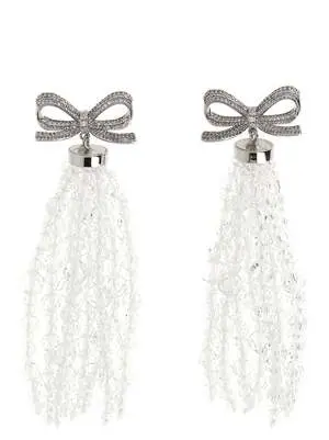 SELF-PORTRAIT Bow Beaded Waterfall Earrings - Silver