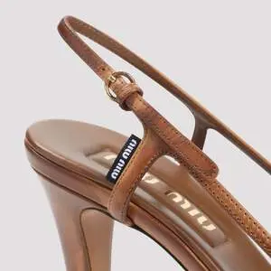 Miu Miu Calf Leather Slingback Sandals - Brown