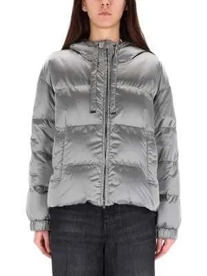 Max Mara S MAX MARA Anti-drip Satin Quilted Hooded Jacket Silver